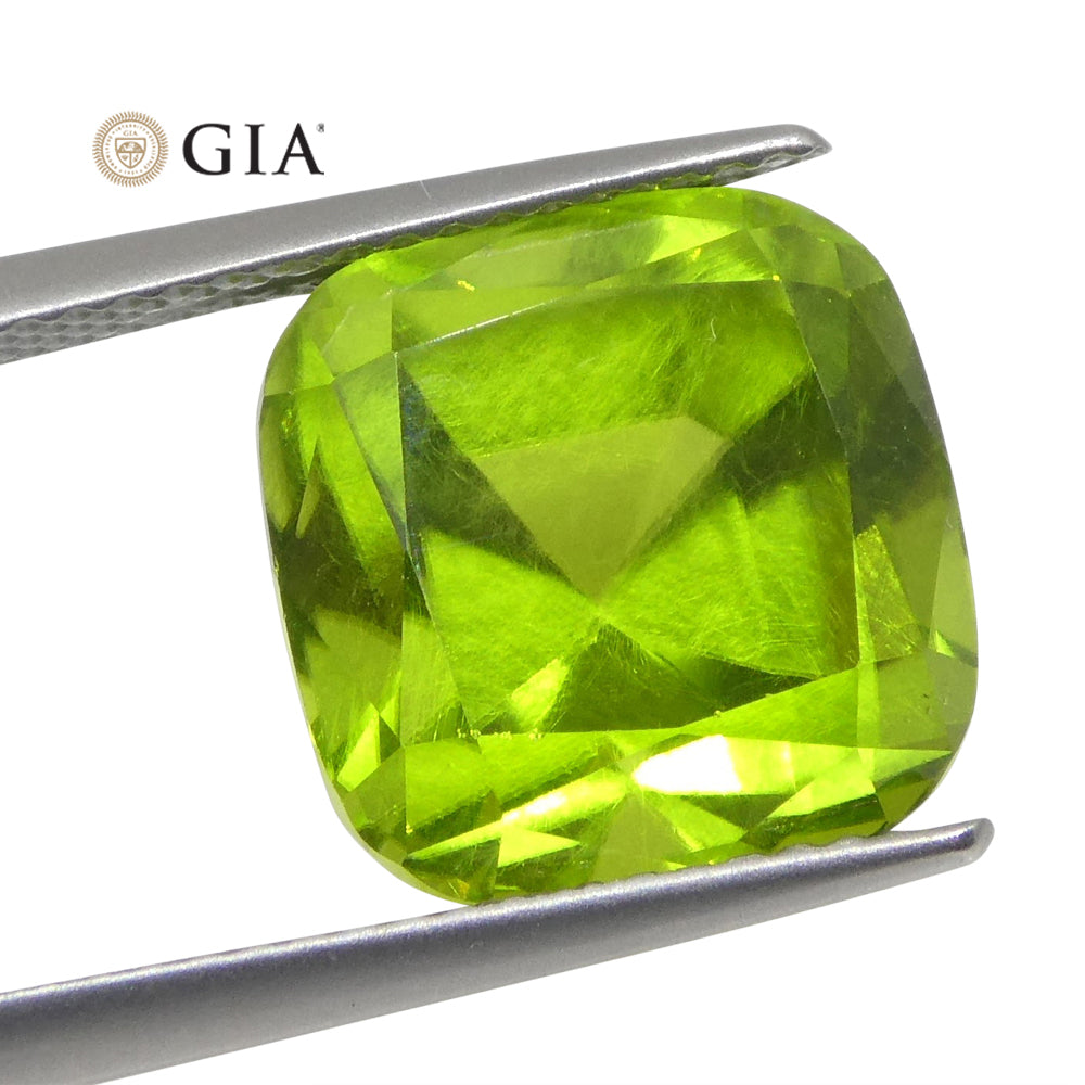 10.5ct Cushion Yellowish Green Peridot GIA Certified